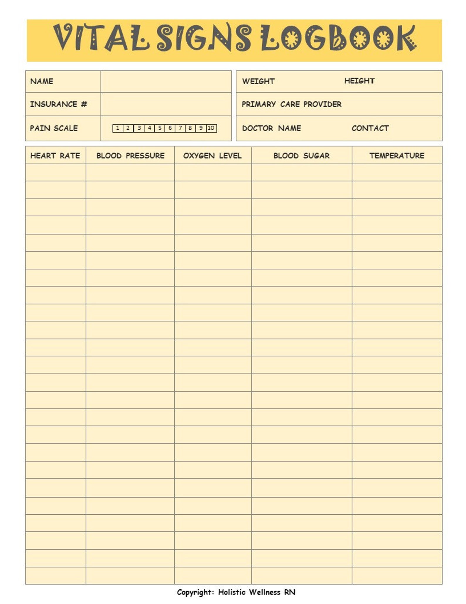 Vital Signs Logbook Printable - Etsy