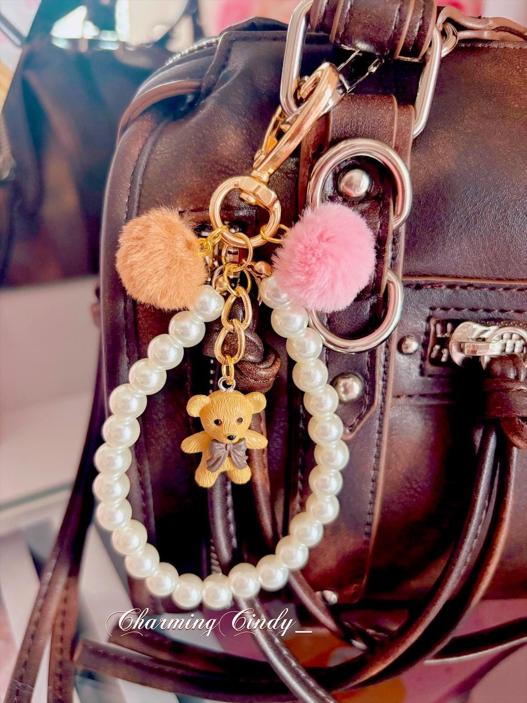 Teddy Bear Pearl Bag Charm. - Etsy