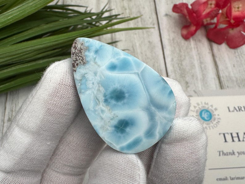 Natural Larimar Teardrop Cabochon – Blue Dominican Larimar Gemstone for ...