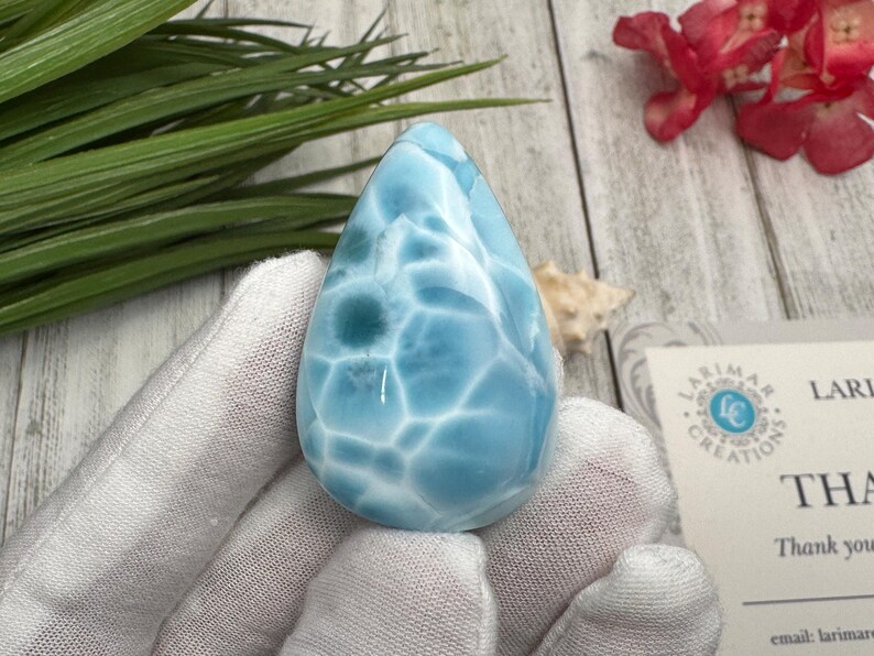 Natural Larimar Teardrop Cabochon – Blue Dominican Larimar Gemstone for ...