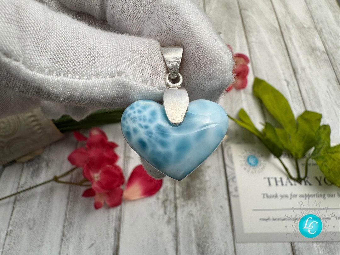 Small Larimar Heart, Beautiful Heart Pendant 925 Silver, Larimar ...