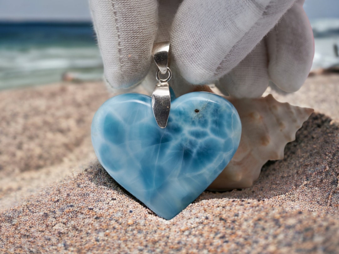 26.6g Larimar Pendant Heart Shape , 925 Sterling Silver , High Quality ...