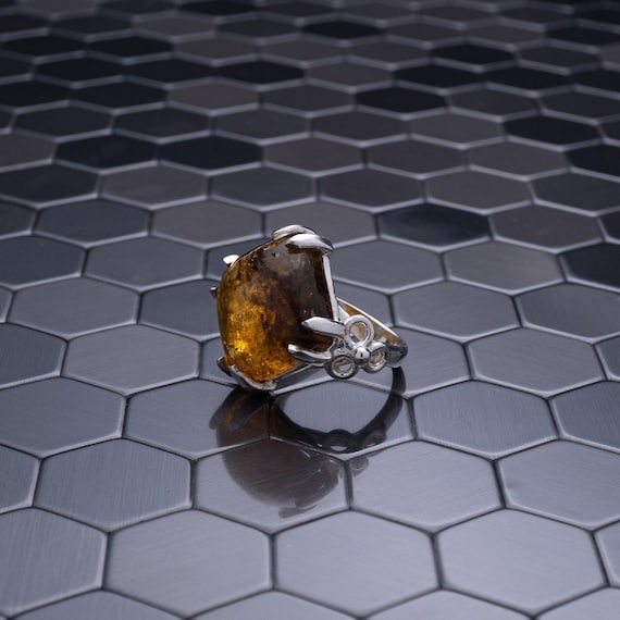 Genuine Amber Ring Square Silver Ring Dominican Green Amber - Etsy