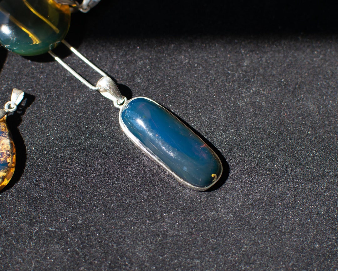 Dominikanischer Blauer Bernstein Anhänger, Blauer Bernstein Halskette ...