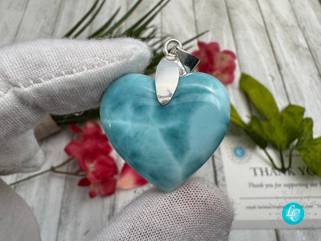 Larimar Heart Pendant 925 Sterling Silver, Larimar Heart Necklace Both ...