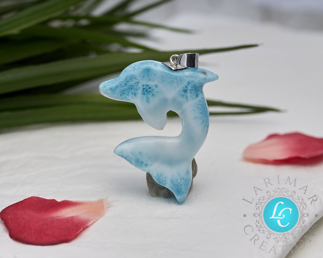 Big Larimar Dolphin Pendant , Larimar Dolphin Necklace 925 Silver Sea ...