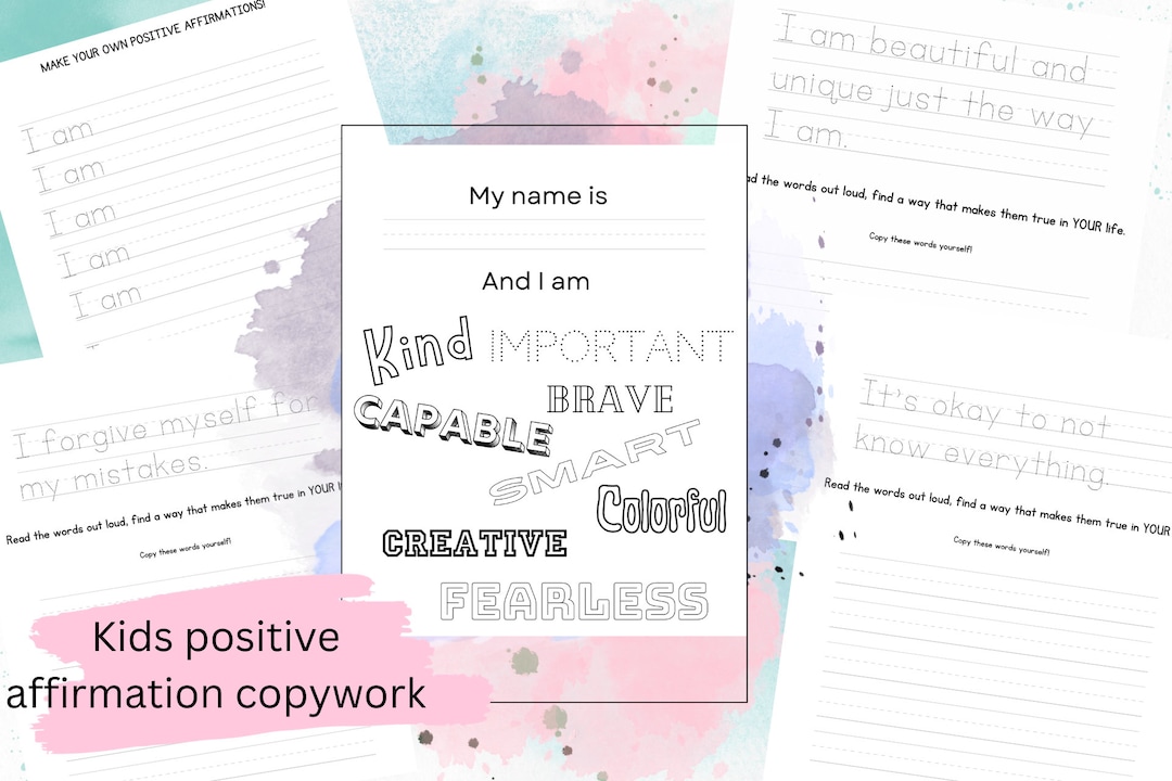 Positive Affirmation Copy Work for Kids - Etsy