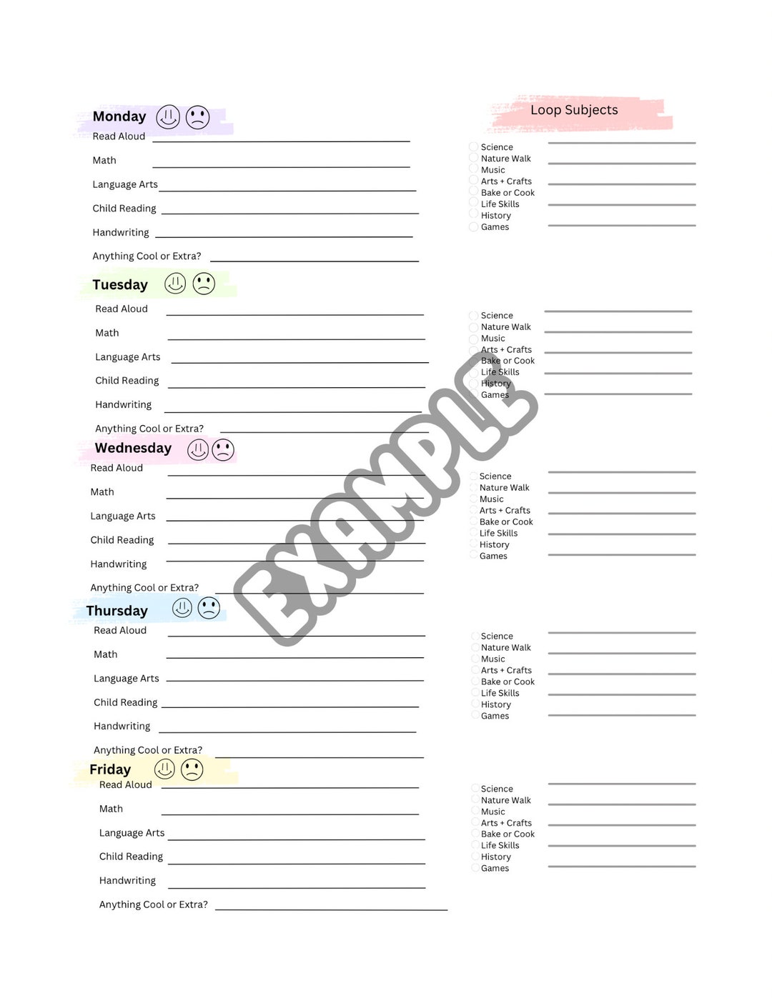 Homeschool Daily Log - Etsy