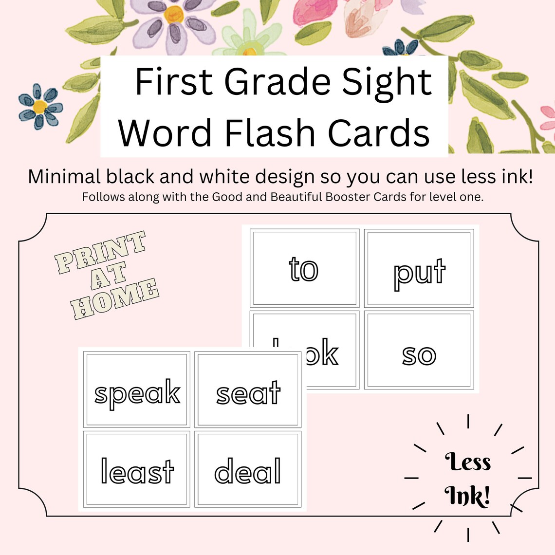 Minimal Printable First Grade Sight Word Flash Cards - Etsy