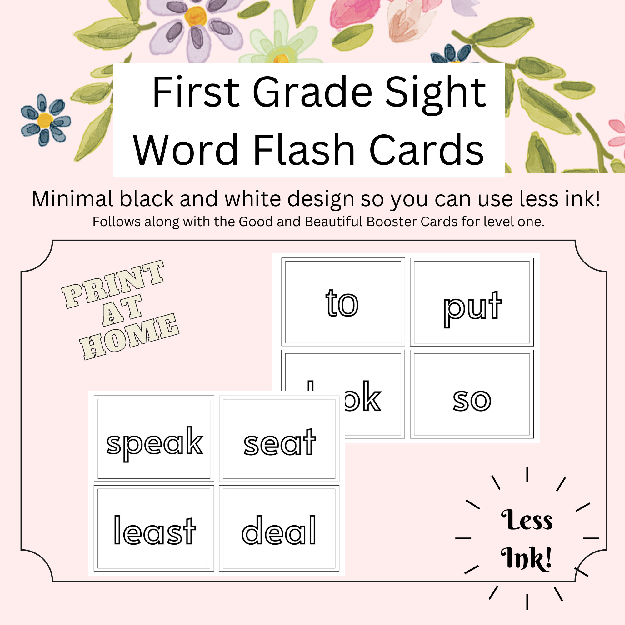 Minimal Printable First Grade Sight Word Flash Cards - Etsy