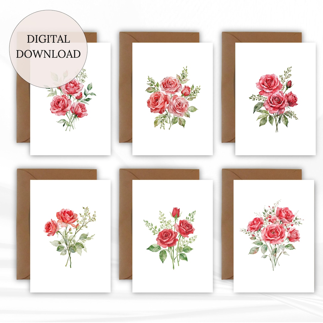Rose Greeting Cards | Romantic Floral Card Set | Valentine’s Day ...