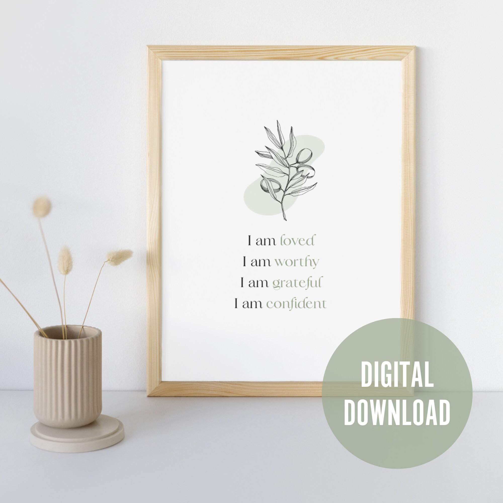 Self Love Positive Affirmation Printable Wall Art Botanical Printable