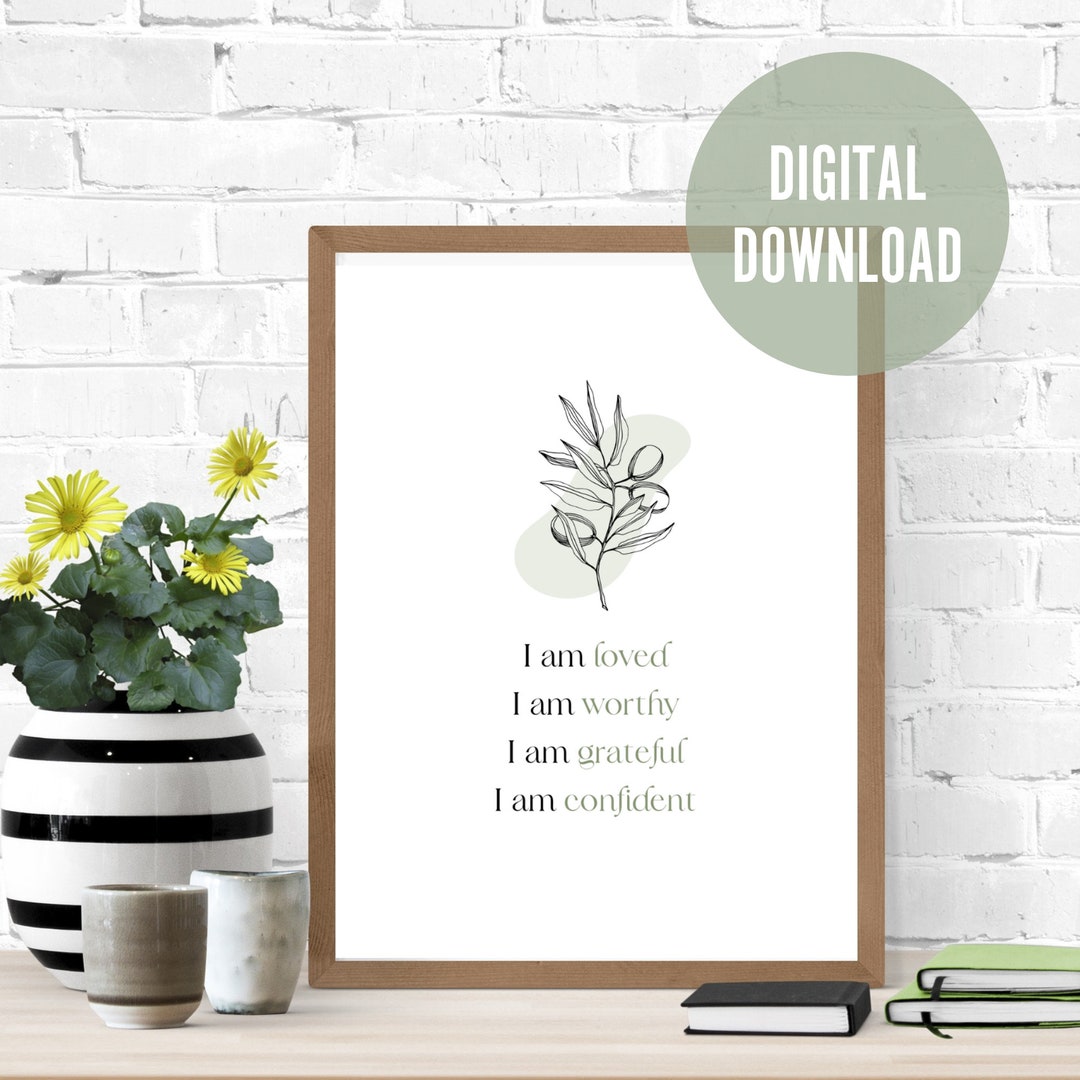 Self Love Positive Affirmation Printable Wall Art Botanical Printable