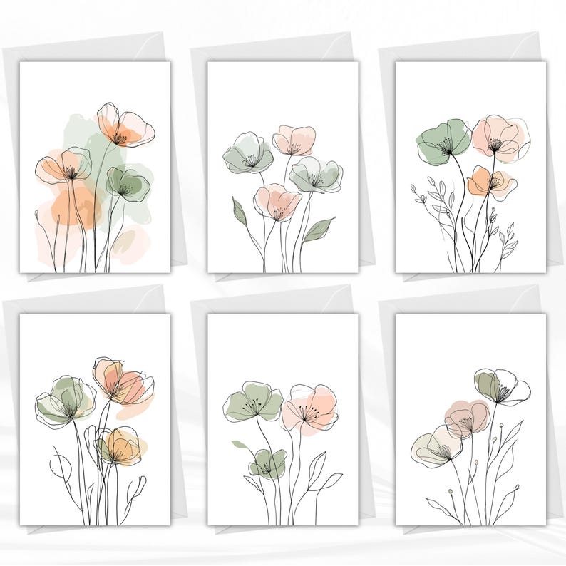 Sage Green Floral Greeting Cards Set of 6 – Volume 2 | Minimal ...