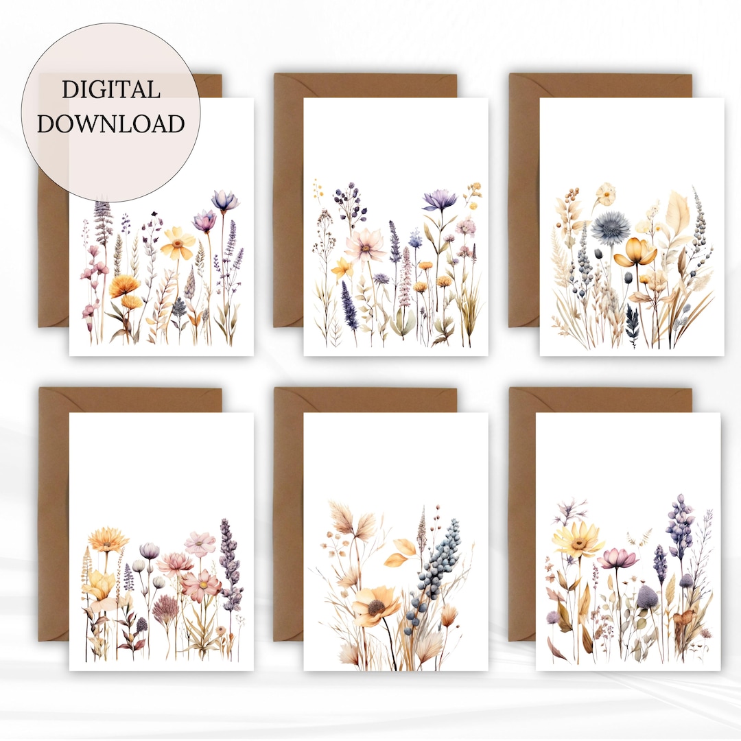 Printable Neutral Botanical Greeting Cards Set of 6 | Soft Blue ...