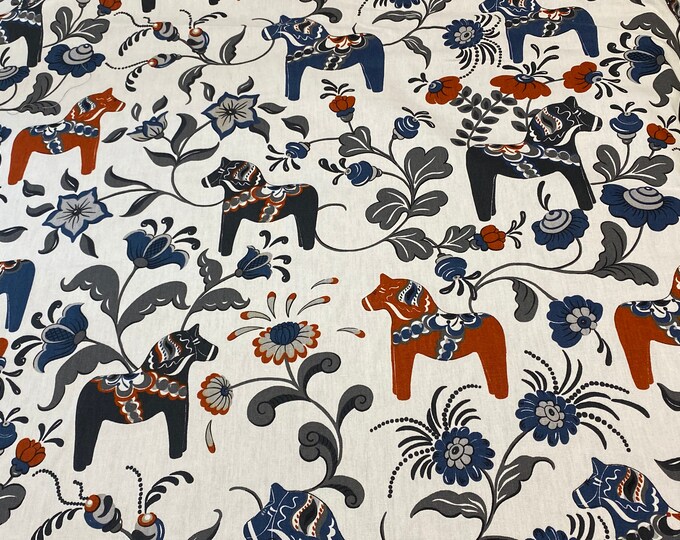 Cotton Fabric Swedish Dala Horse Leksand Fabric Cotton Canvas - Etsy