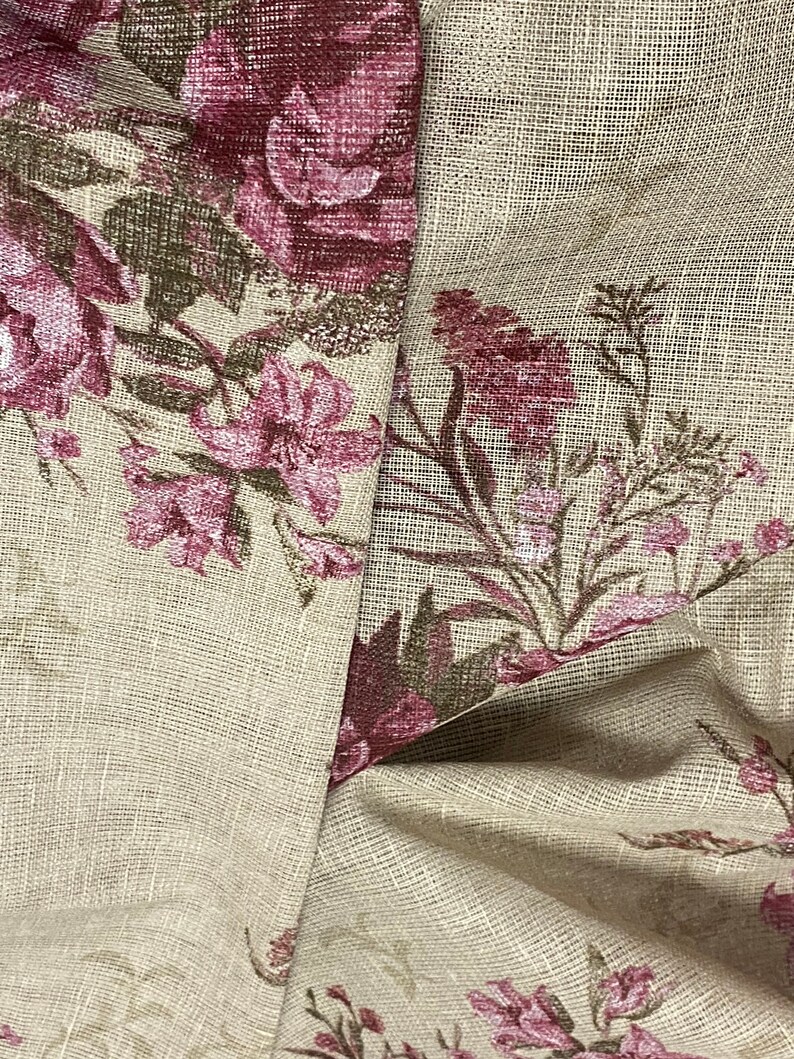 Rustic Natural Linen Fabric Floral Print Linen Fabric Shabby - Etsy