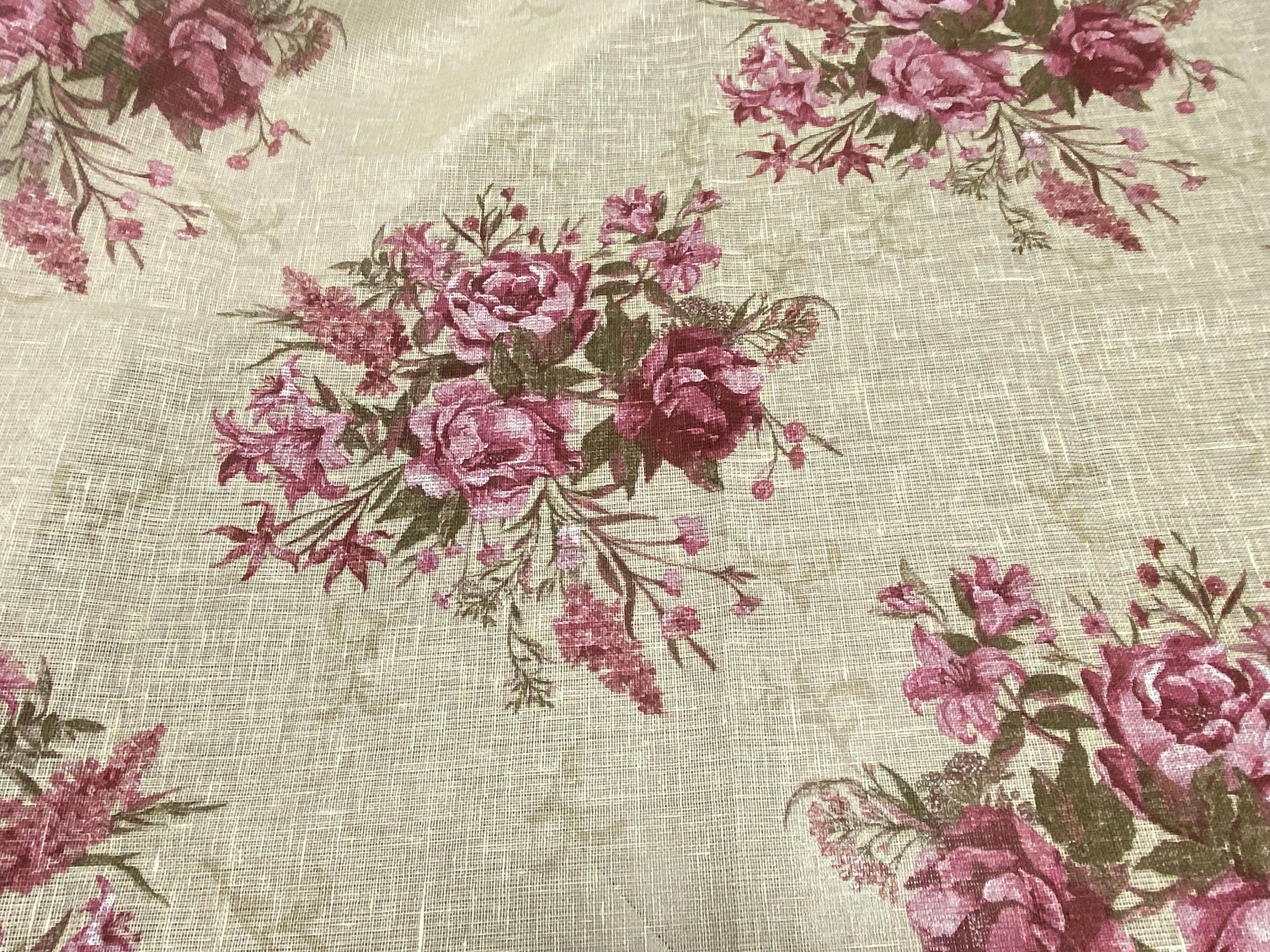 Rustic Natural Linen Fabric Floral Print Linen Fabric Shabby - Etsy