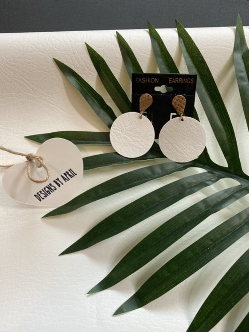 White/gold Leaf Disc Earring - Etsy