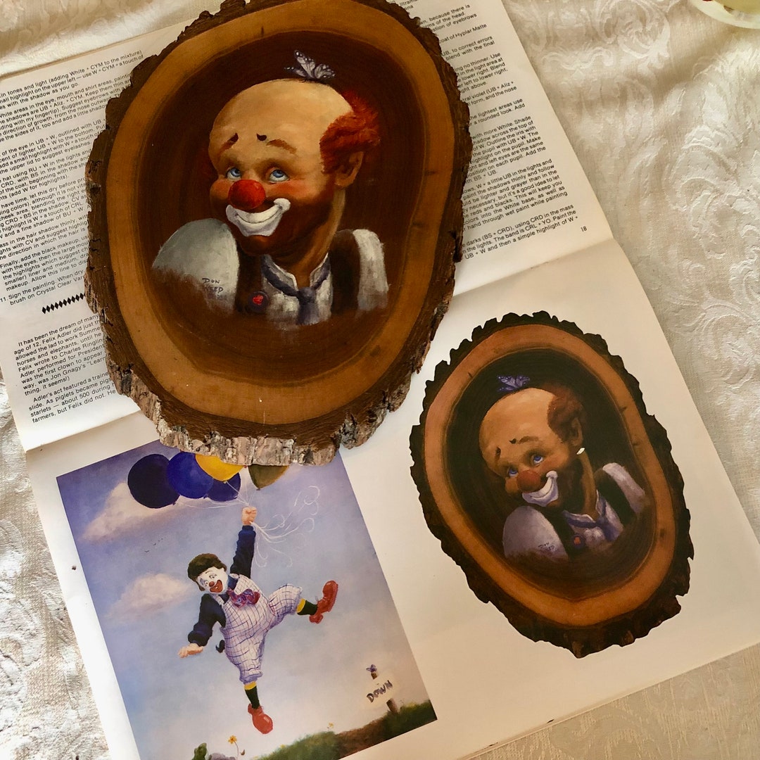 Don Weed Clown Oil Painting on Wood Slice, 1981 - Etsy