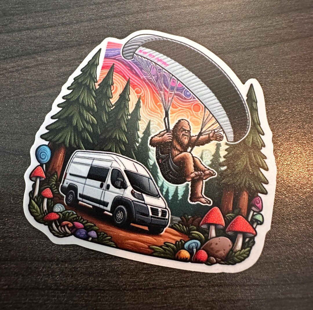 Sasquatch Paragliding Van-life Kisscut Sticker - Etsy