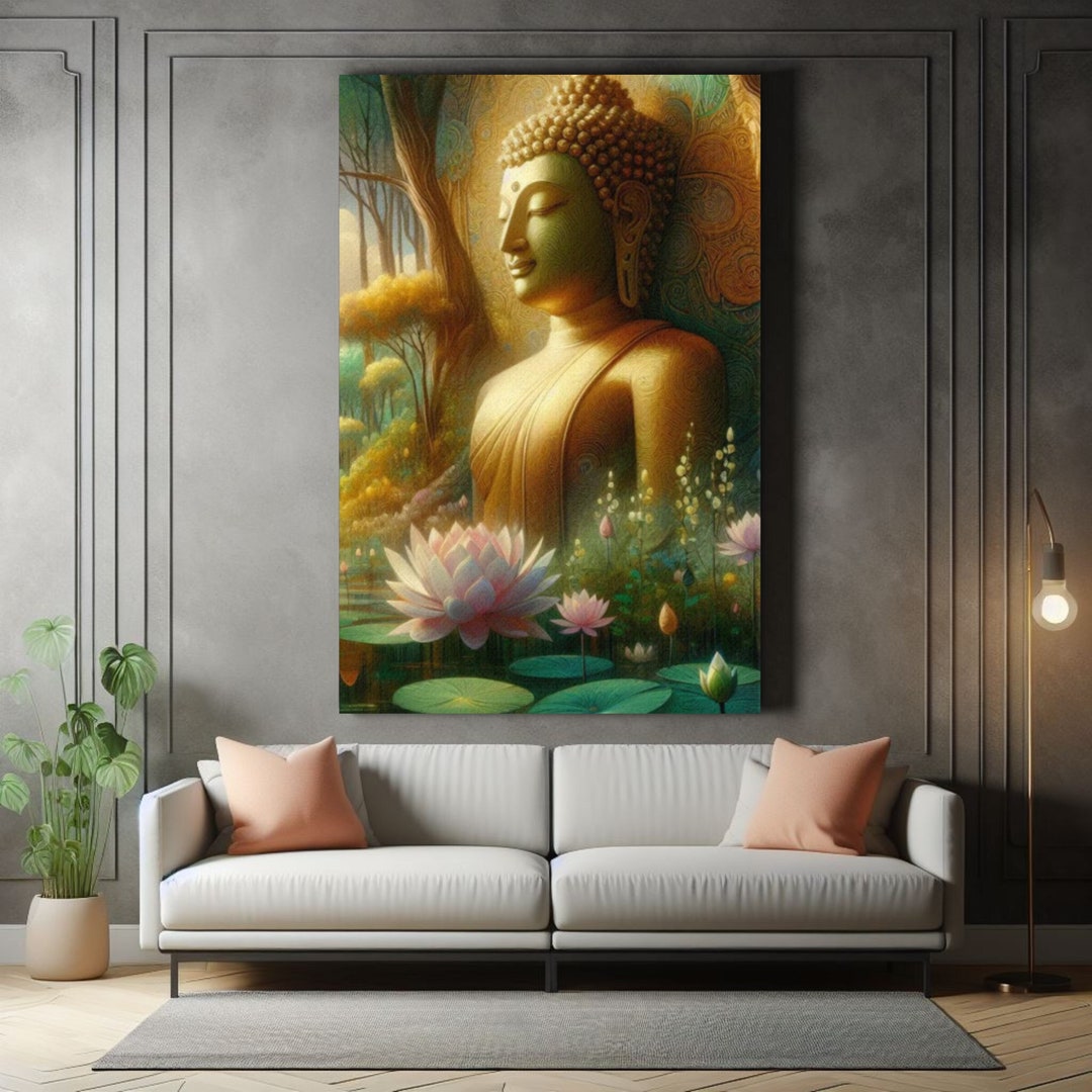 Golden Buddha Wall Art, Spiritual Buddha Poster, Ethereal Buddha Art ...
