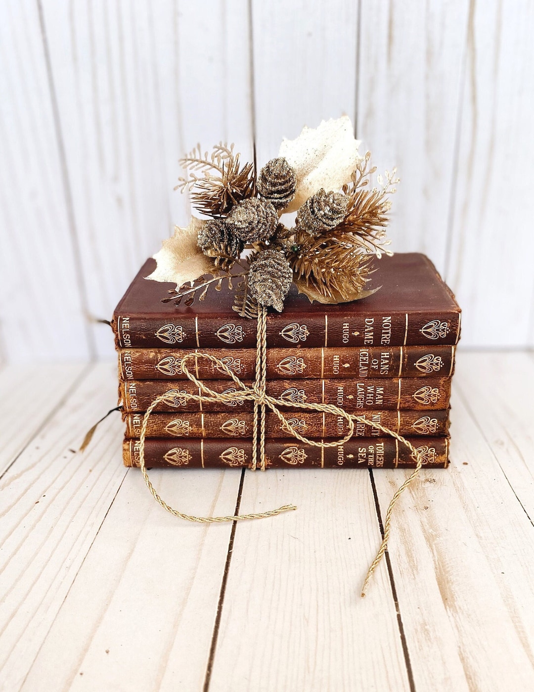 Maroon Bookstack Christmas Bookstack Shabby Books Vintage - Etsy