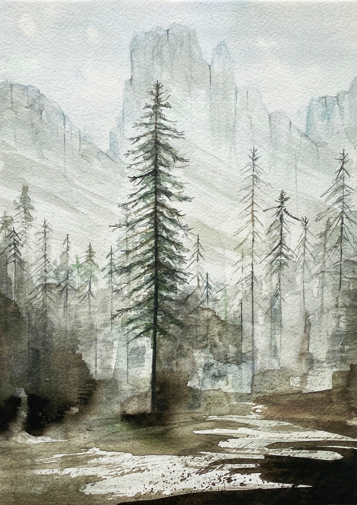 Spruce Tree Watercolor Print: Nordic Forest Painting Art - Etsy