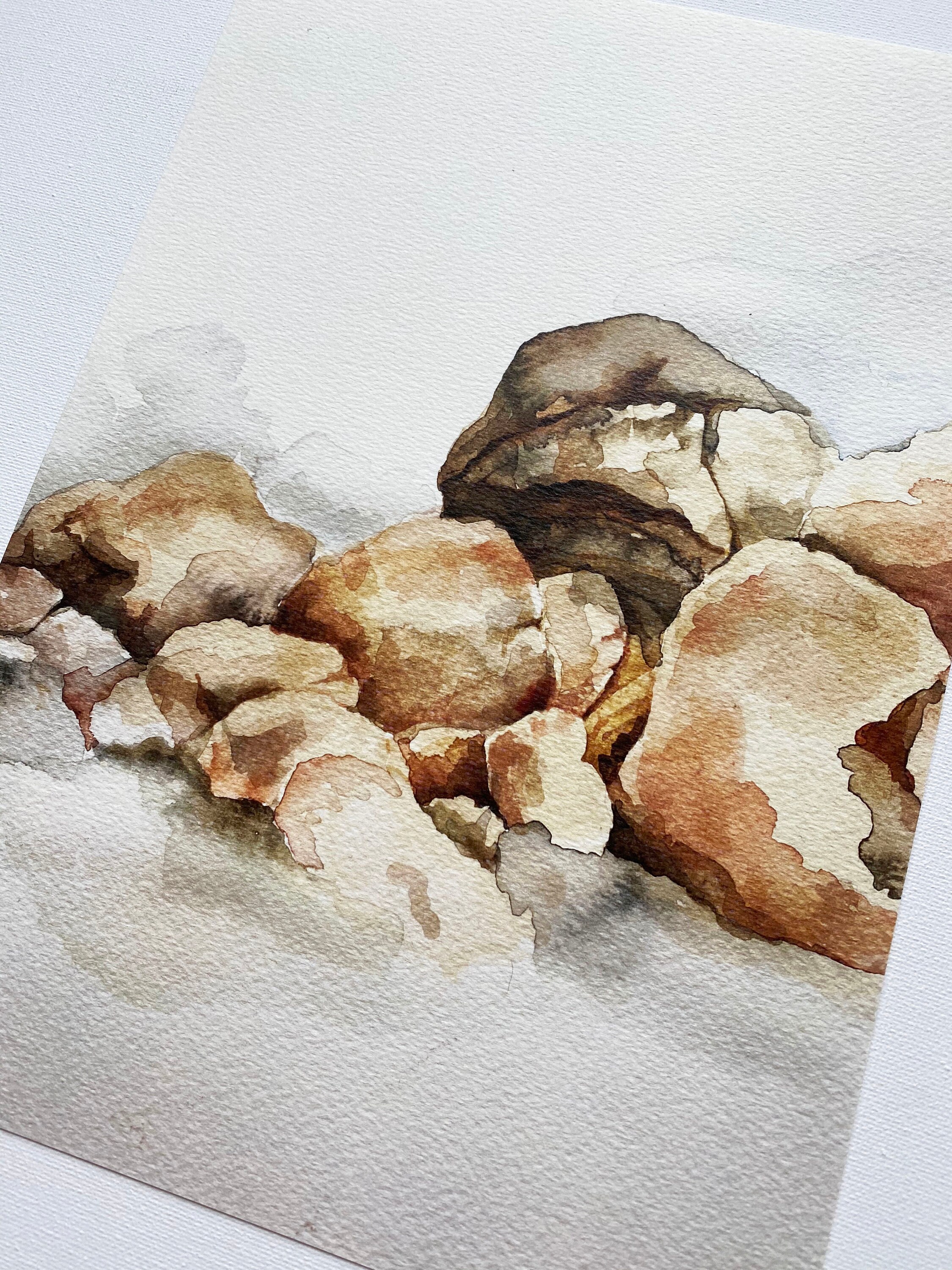 Abstract Rocks Watercolor Art Print: Minimalist Stone Painting - Etsy