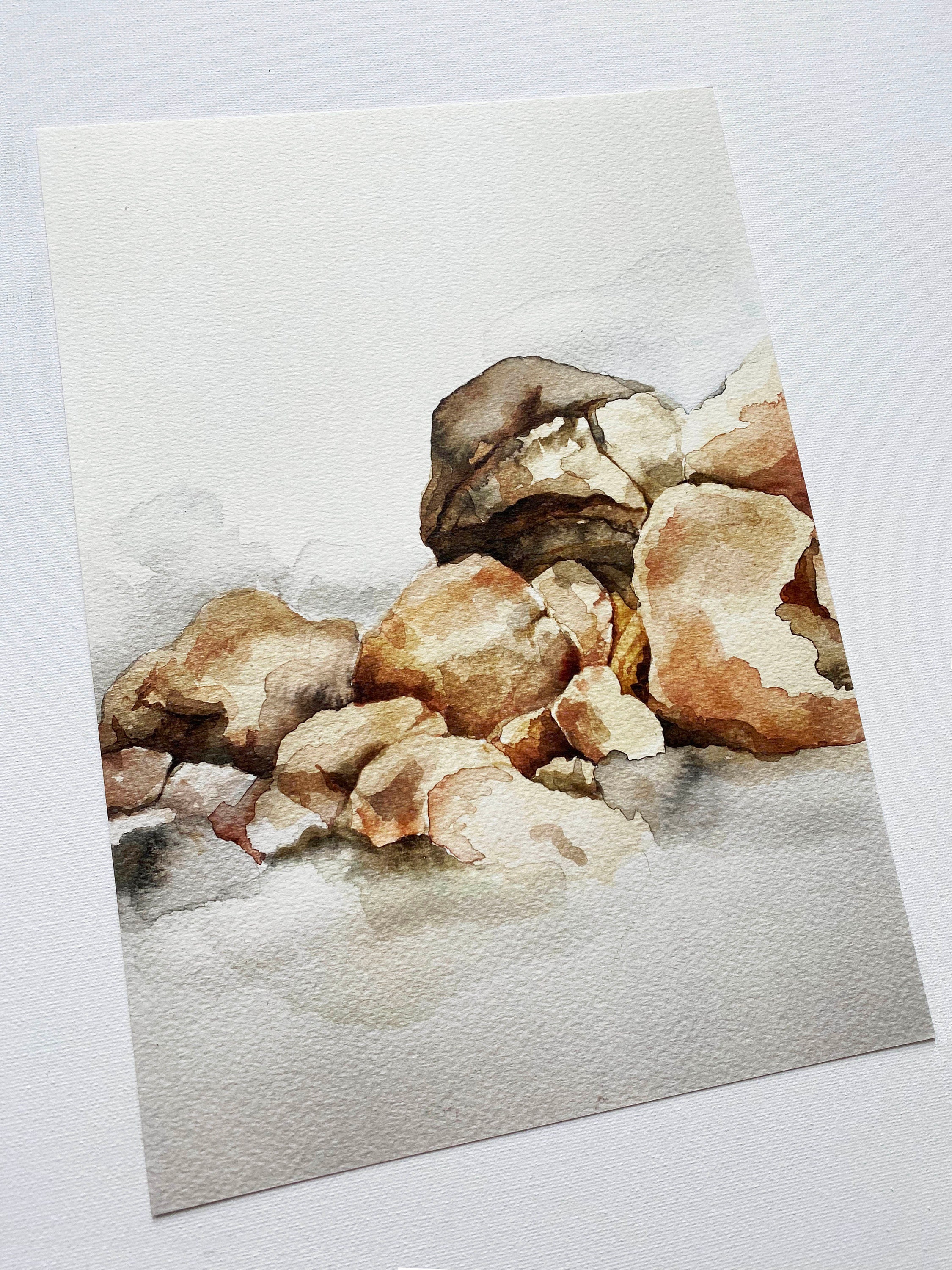 Abstract Rocks Watercolor Art Print: Minimalist Stone Painting - Etsy UK