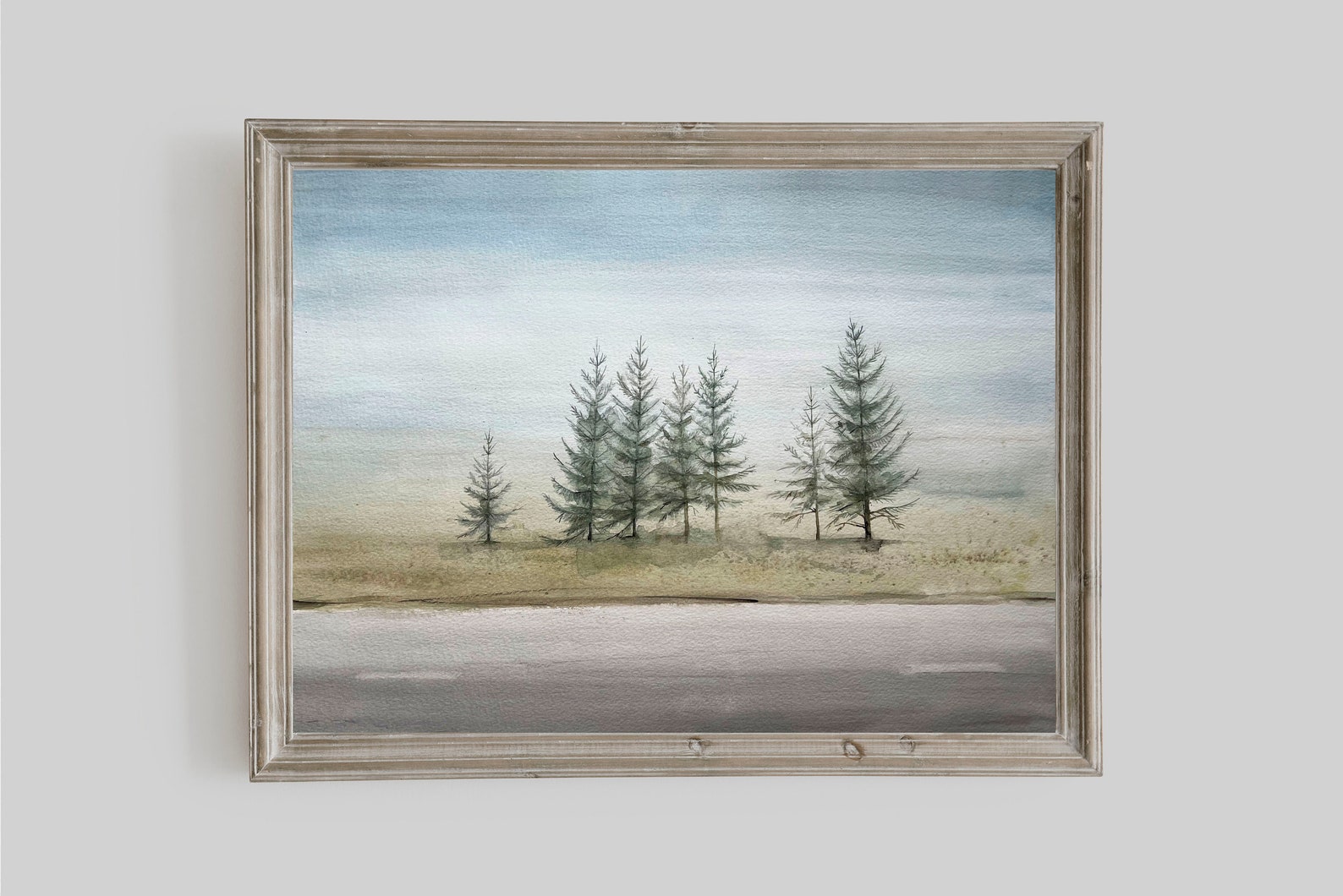 Original Watercolor: Lone Trees in Misty Meadow - Etsy