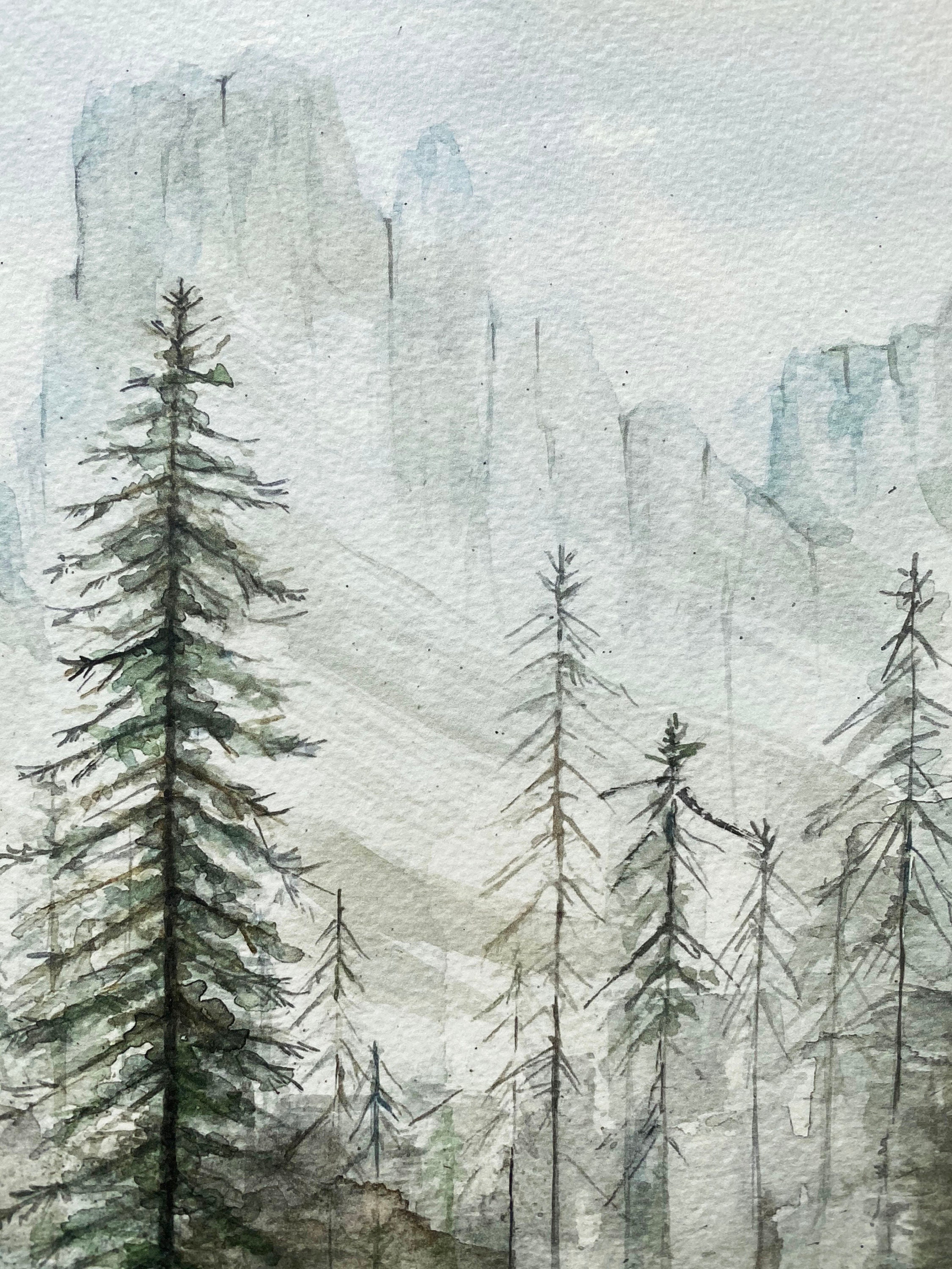 Spruce Tree Watercolor Print: Nordic Forest Painting Art - Etsy