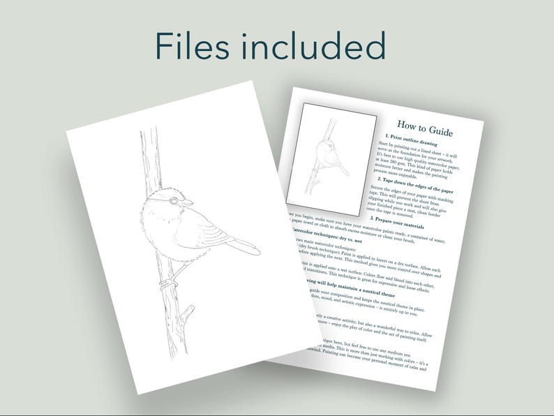 Bird Line Art Printable: DIY Watercolor Titmouse Painting Kit (digital ...