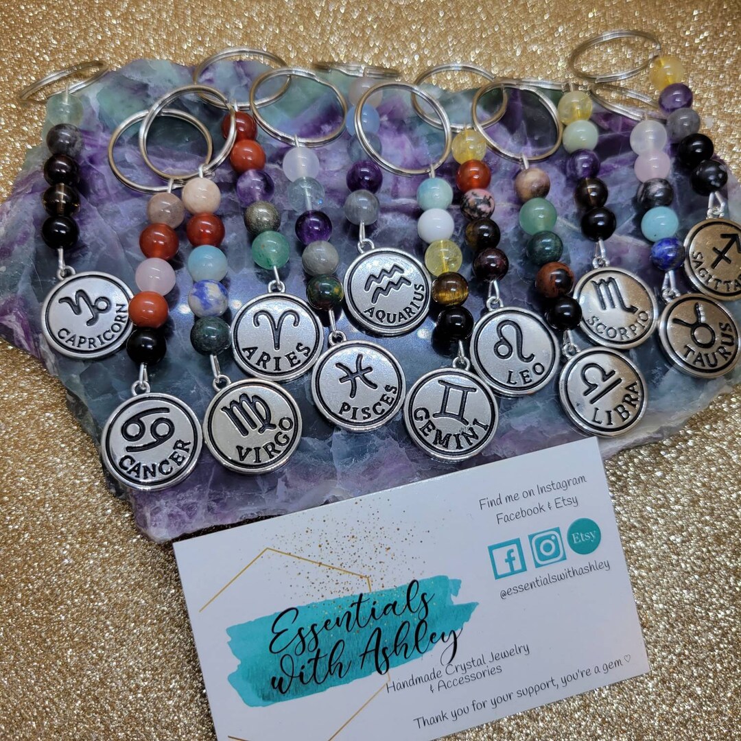 Zodiac Companion Stone Keychains Semi-precious Stone Zodiac Accessories ...