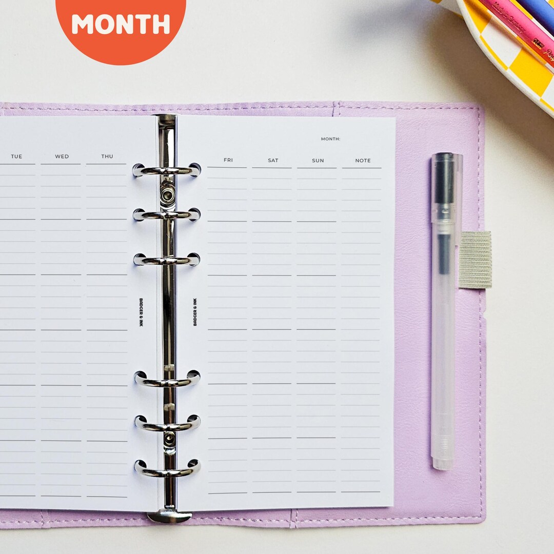 PRINTED Personal Monthly Planner Inserts | Separable | 6 Ring Binder ...