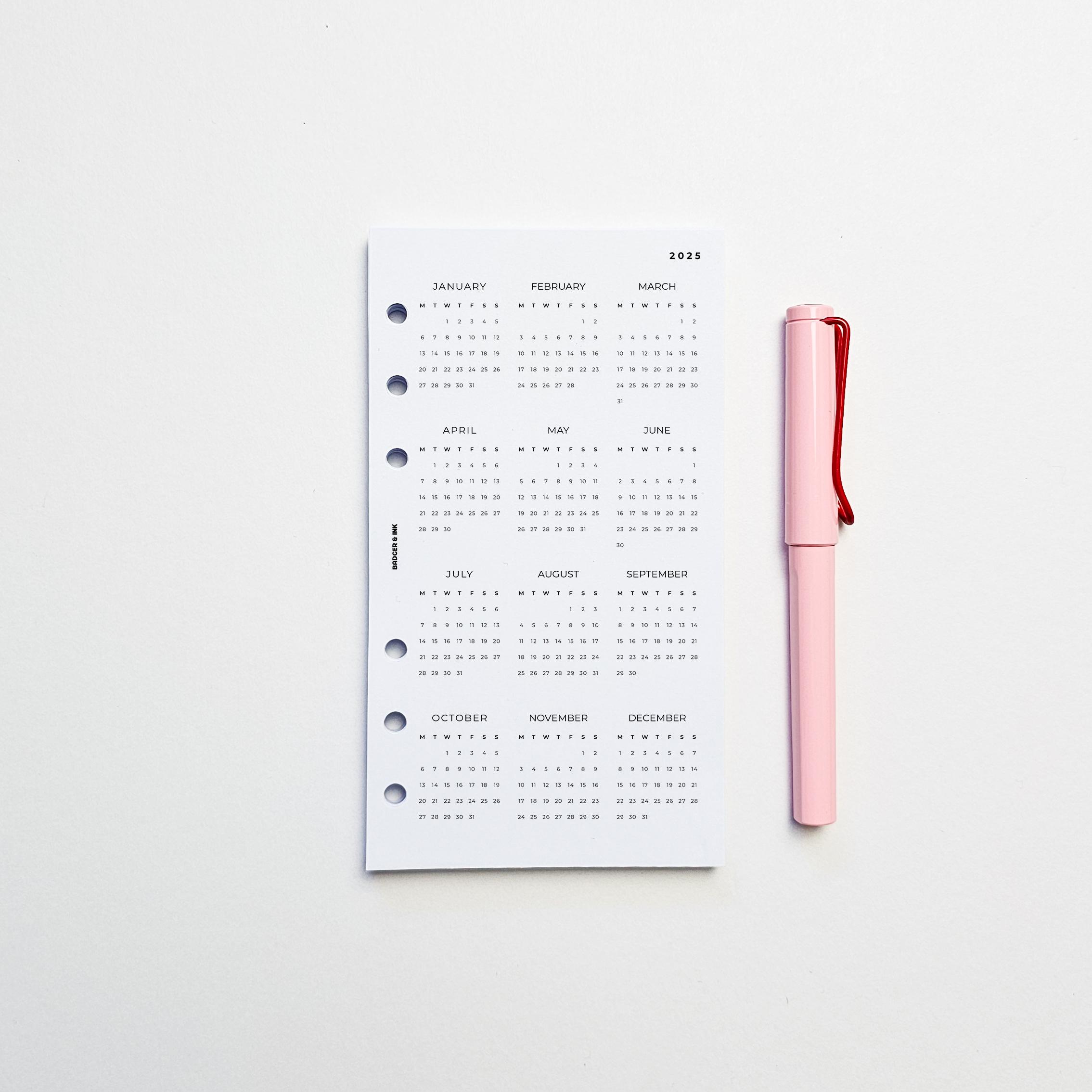 PRINTED Personal Yearly Overview Planner Inserts | 2025 Calendar | 6 ...