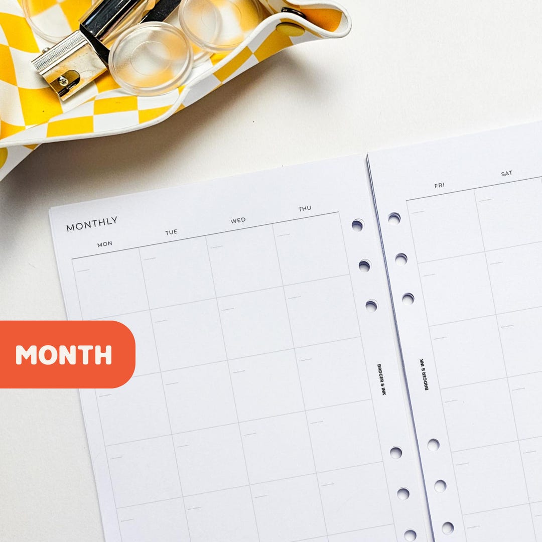 PRINTED A5 Monthly Planner Inserts | Separable | 6 Ring Binder | Disc ...