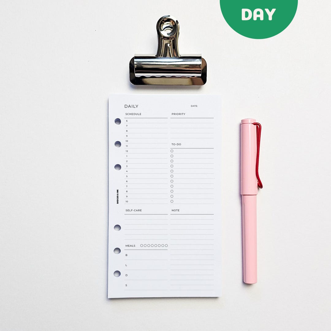 PRINTED Personal Daily Planner Inserts | Hourly | 6 Ring Binder ...