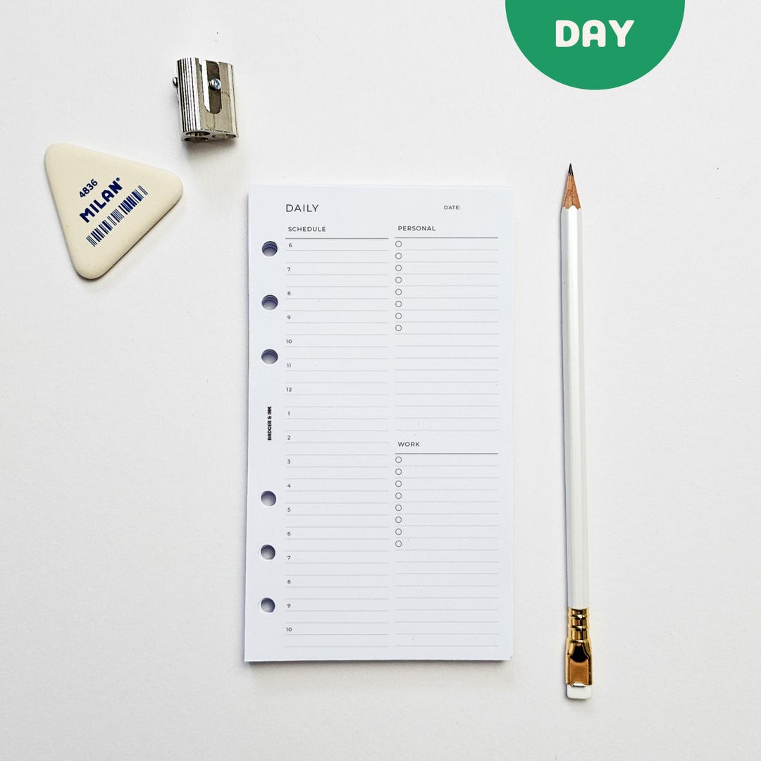 PRINTED Personal Daily Planner Inserts | Hourly | 6 Ring Binder ...