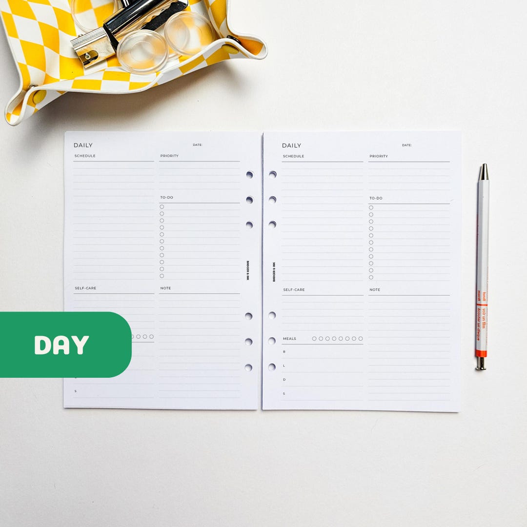 PRINTED A5 Daily Planner Inserts | Hourly | 6 Ring Binder | Minimalist ...