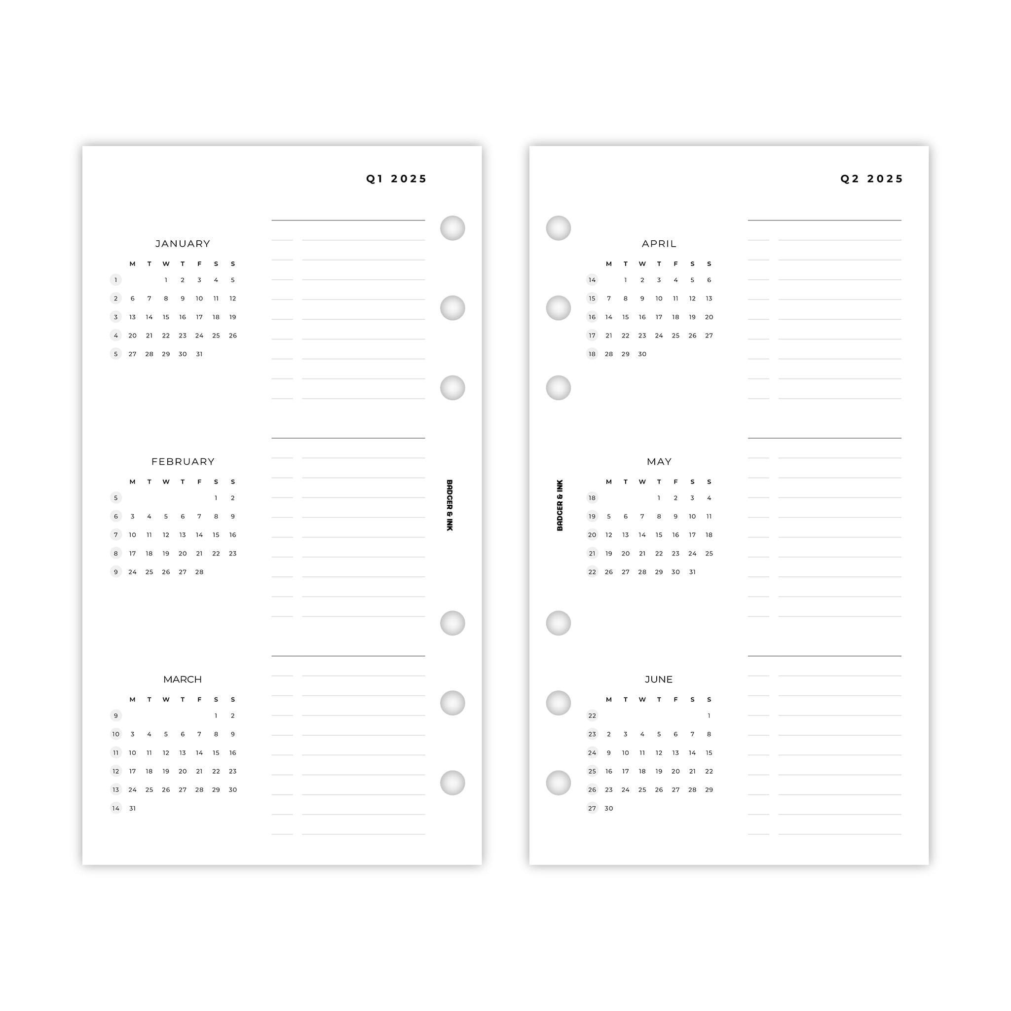 PRINTED Personal Yearly Overview Planner Inserts | 2025 Calendar | 6 ...