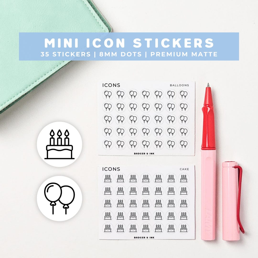 Birthday Stickers | Mini Icons | Birthday, Cake, Balloons, Party ...