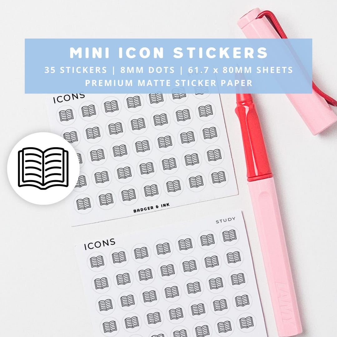 ICON STICKERS Study Reading | Functional Matte Planner Stickers | Mini ...