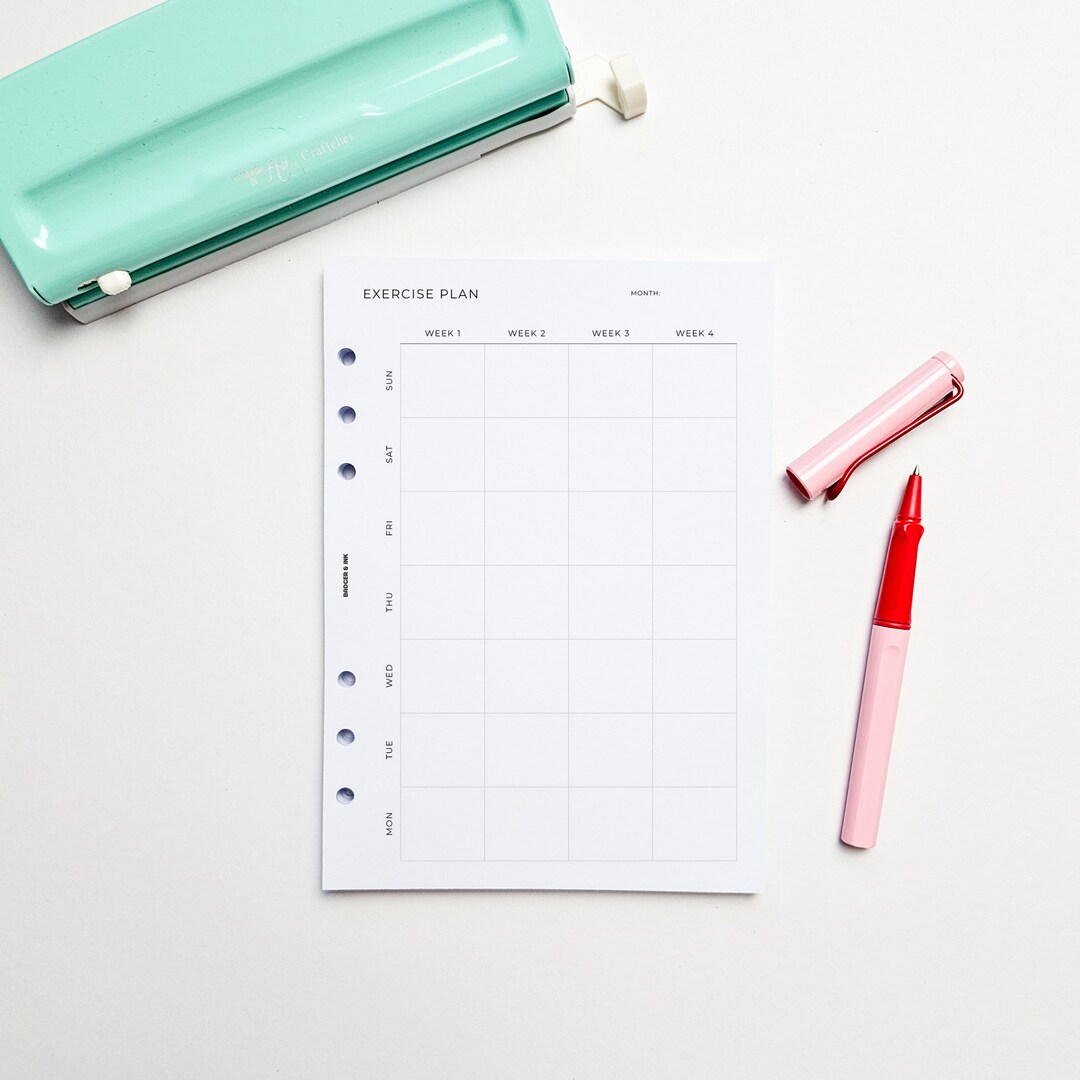 PRINTED A5 Weekly Exercise Planner Inserts | Single Page Fitness Log ...