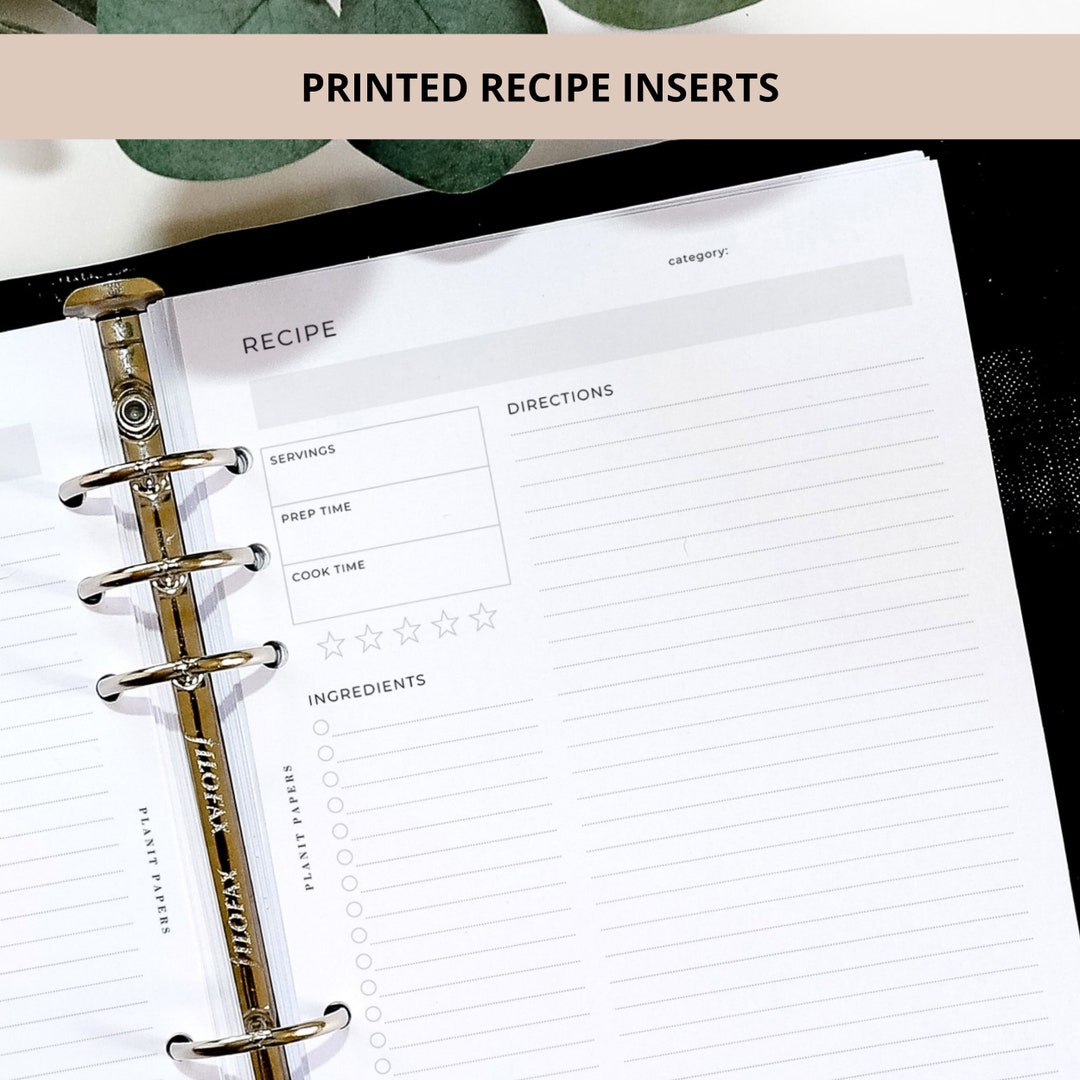 PRINTED A5 Recipe Planner Inserts Meal Prep Recipe Binder 6 Ring ...
