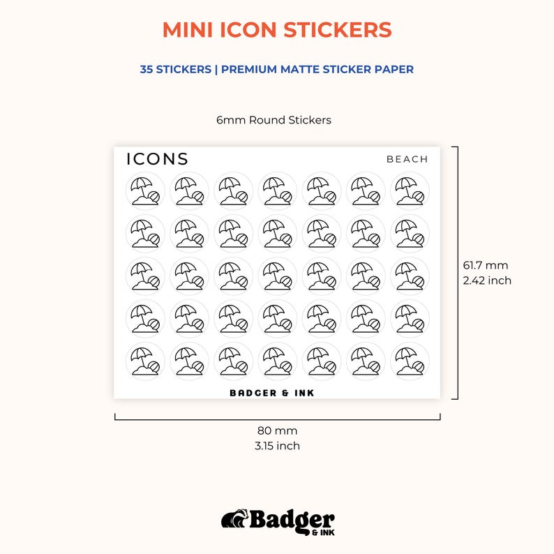 Beach Planner Stickers | Holiday, Travel, Day Out Mini Icon Sticker ...