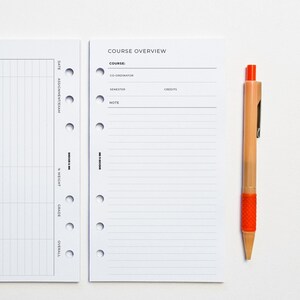 PRINTED Personal Course Overview Inserts | 6 Ring Binder | Academic ...