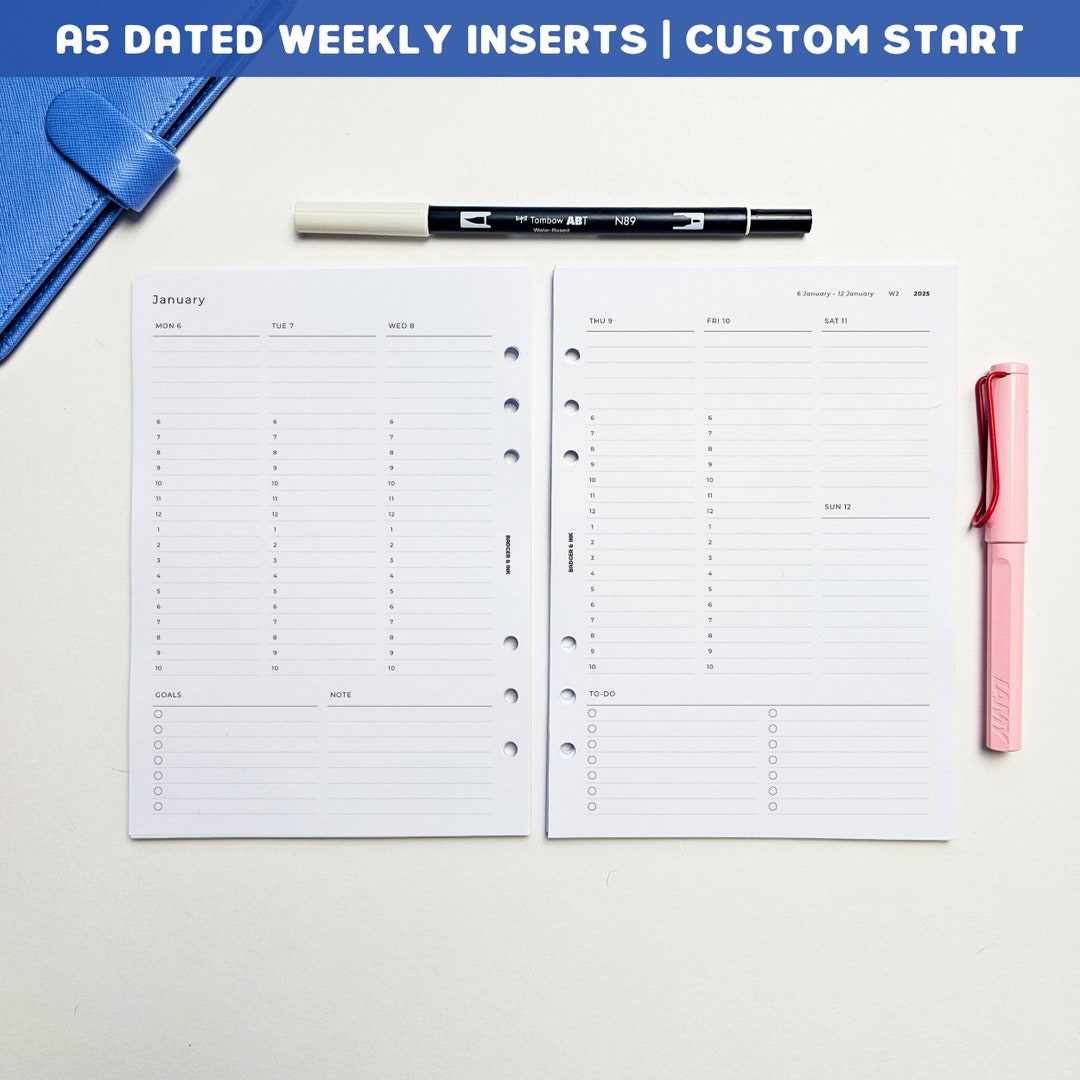 DATED A5 Weekly Planner Inserts | Printed | 6 Ring Organiser | Weekly ...