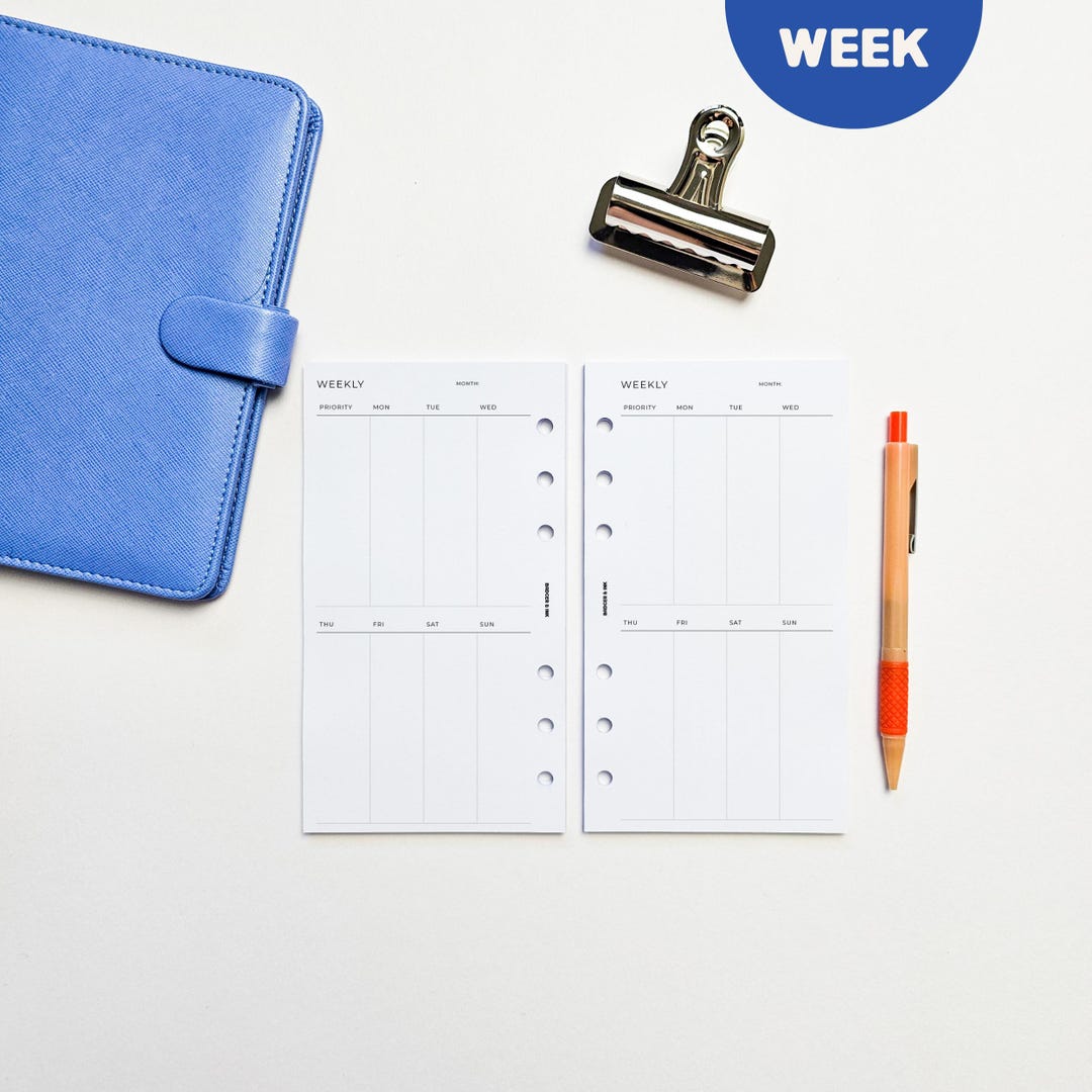 PRINTED Personal Weekly Planner Inserts | 6 Ring Organiser | Undated ...