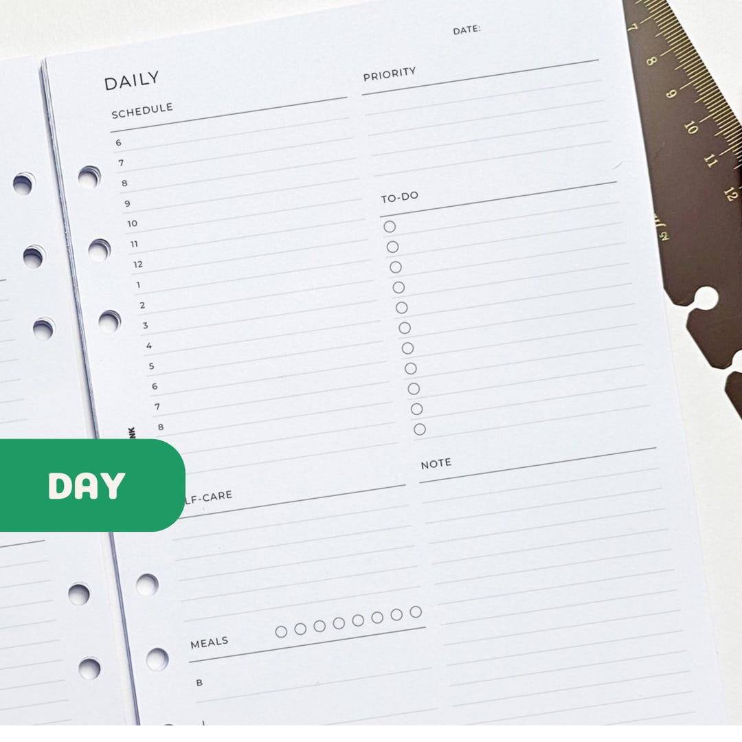 PRINTED A5 Daily Planner Inserts | Hourly | 6 Ring Binder | Minimalist ...